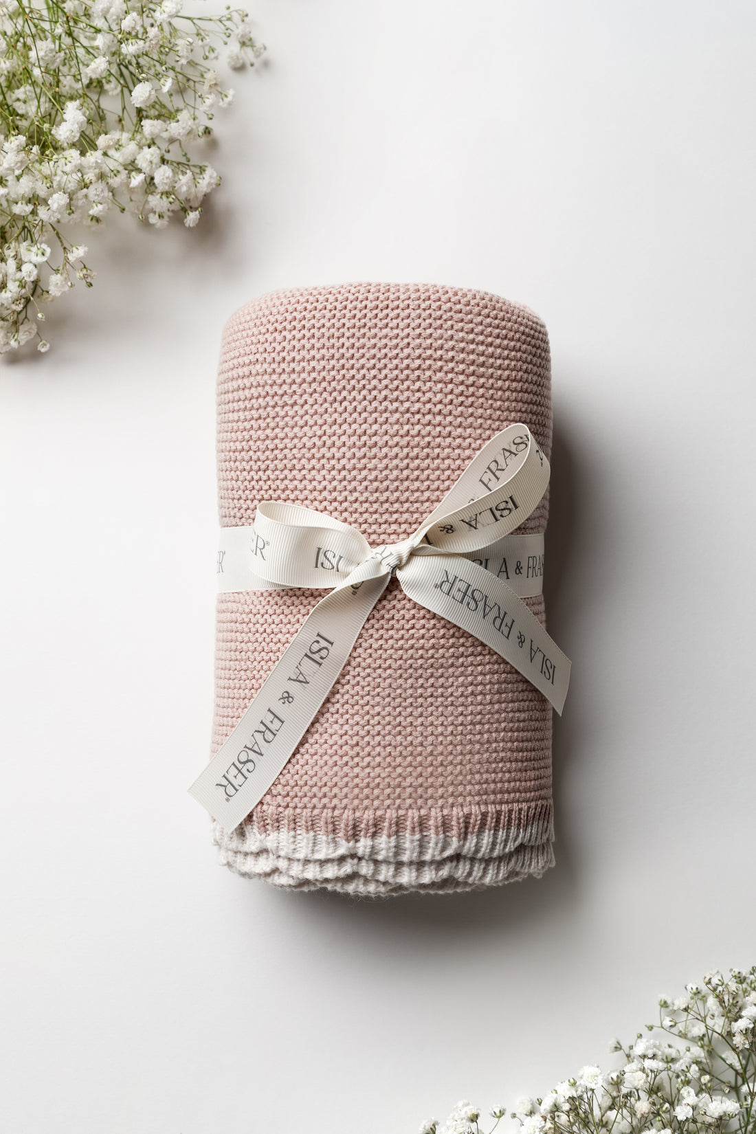 Isla and Fraser | Rose Pink Scallop Knit Baby Blanket | Organic Cotton ...