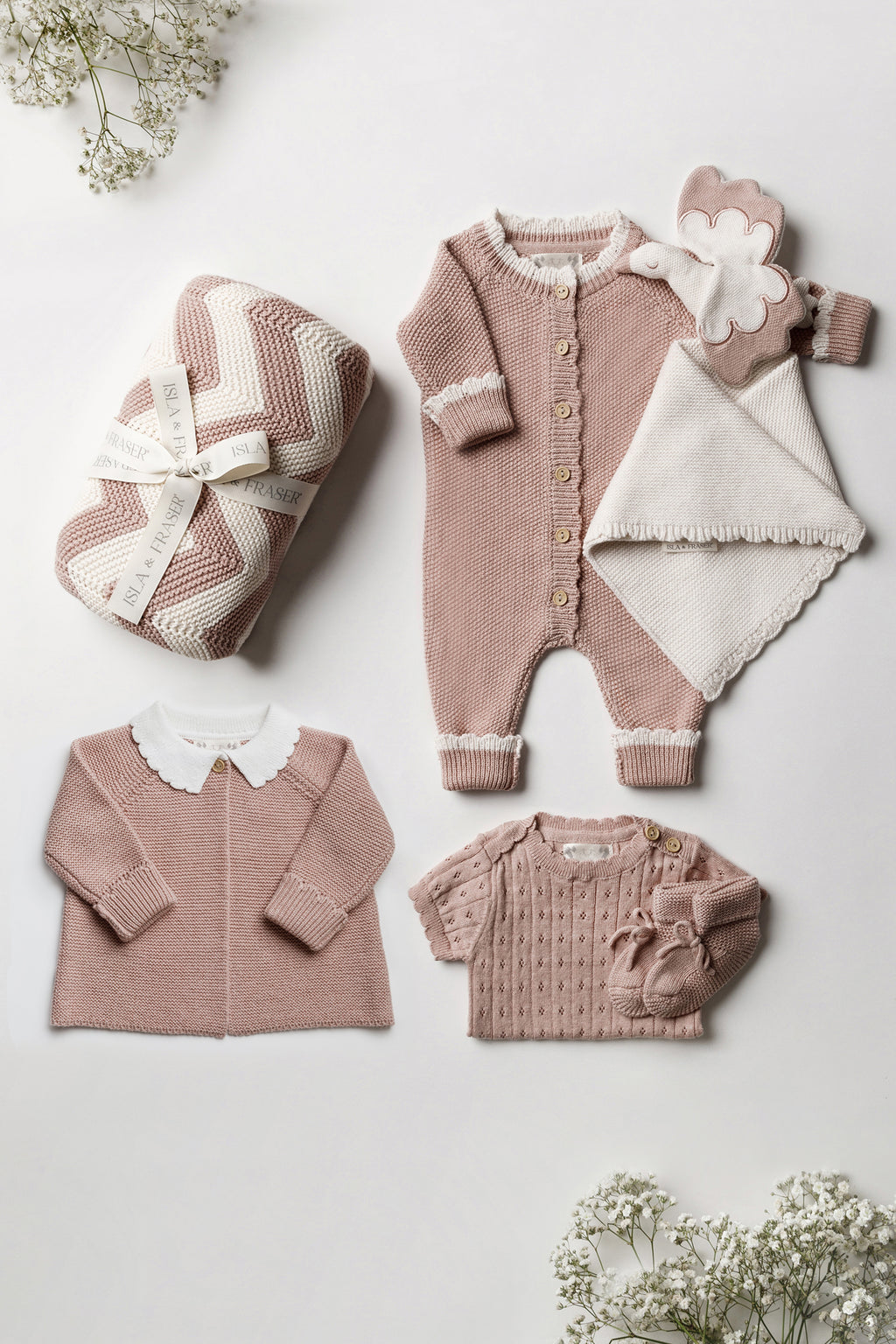 Isla and Fraser | Baby Gift Set | Knitted Organic Baby Clothes | Rose ...