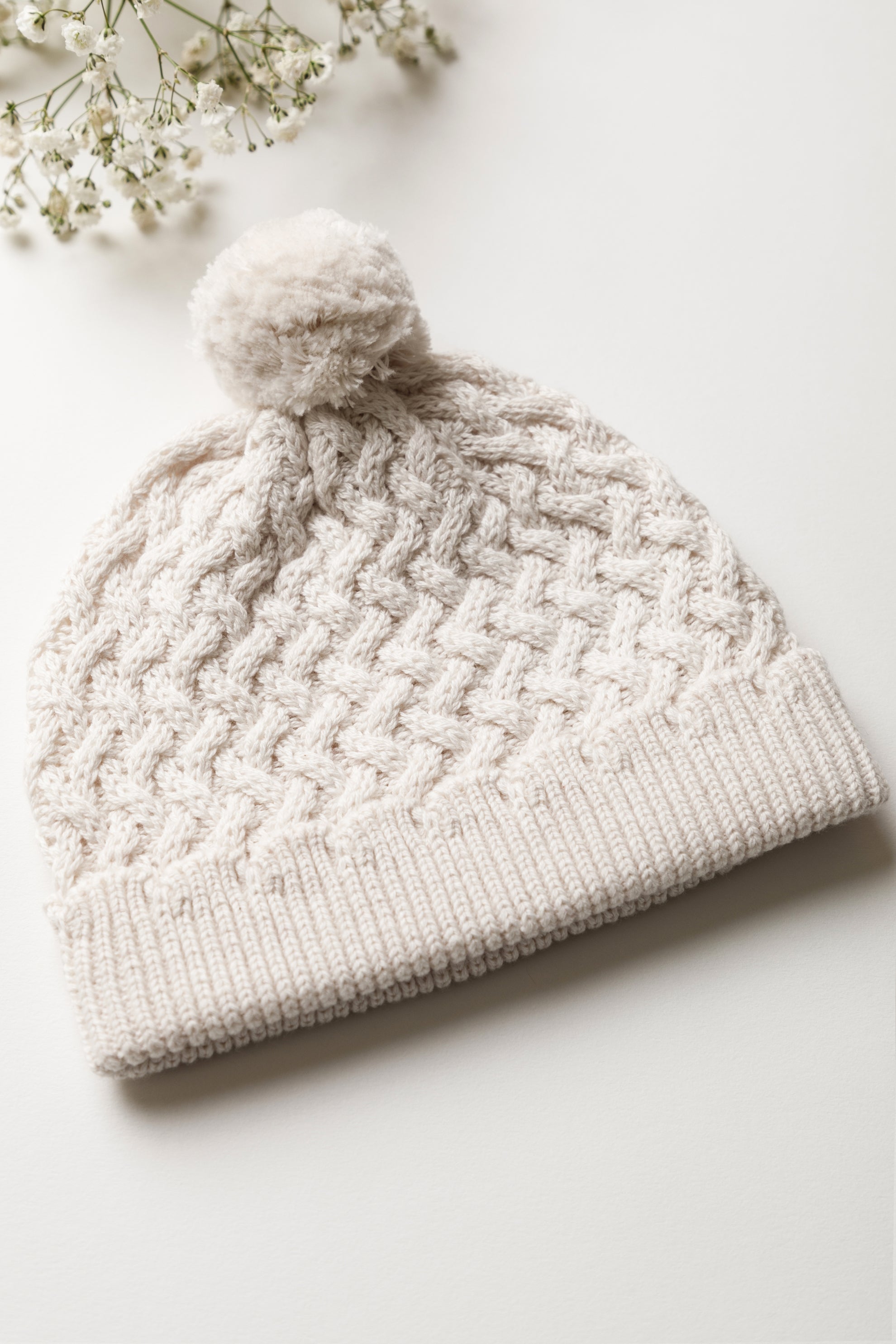 Organic Cotton Newborn Cable Knit Hat Oat